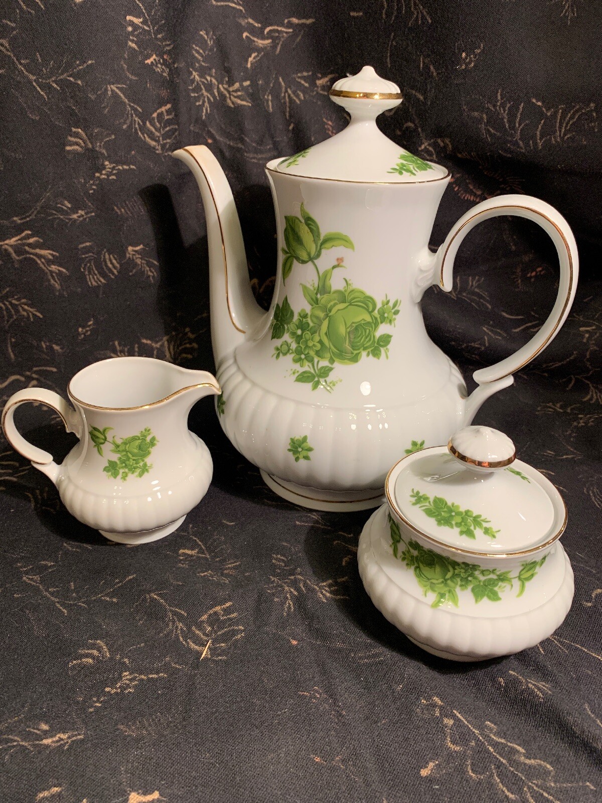 21-pc Mitterteich Bavaria Germany Tea Set, White with Green Flower ...
