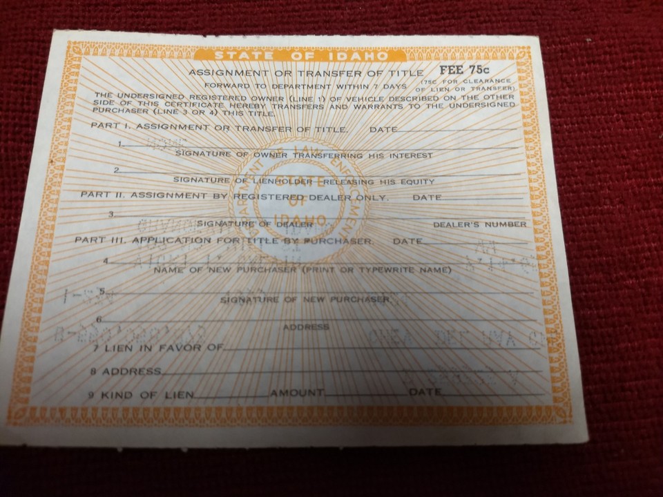 Vintage Historical Idaho Title Document 1955 Chevrolet 2124 model Del Ray Coupe | eBay