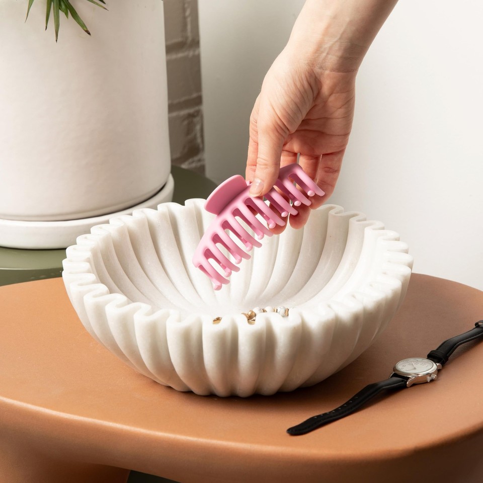 Fluted Marble Bowl Decorative - 10" Ruffle Scalloped Stone Bowl - Large ...