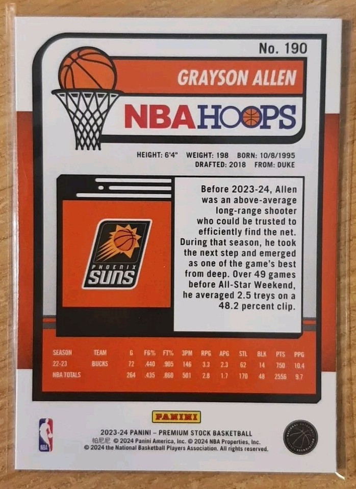2023-24 HOOPS PREMIUM STOCK GRAYSON ALLEN #190 PHOENIX SUNS | eBay