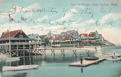 Massachusetts, MA, Quincy, View at Houghs Neck 1910's Postcard PM 1937 ...