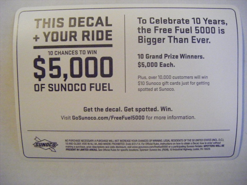NASCAR SUNOCO Regional sticker Official Fuel Racing Sun Oil decal NHRA ...
