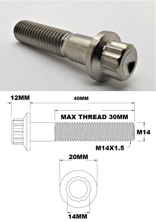 1X GRADE 5 TITANIUM 12POINT M14X1.5 BOLT M14 X 40MM LONG M14X40MM | eBay