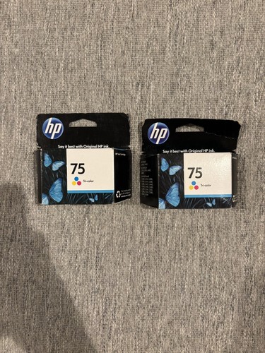 Genuine Lot of 2 HP Ink 75 Tri-Color Ink Cartridges CB337WN Date: 2012 ...