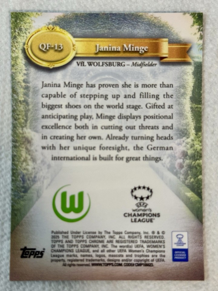 2024-25 Topps Chrome Uefa JANINA MINGE Blue Refractor /150 Queens ...
