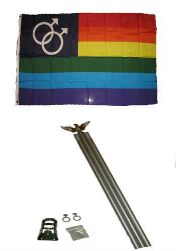 3x5 Gay Pride Double Mars Small Rainbow Flag w 6' Ft Aluminum Flagpole ...