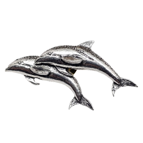 Dolphin Badge Brooch Orca Mammal Twin Pewter Badge Lapel Unisex By A R ...