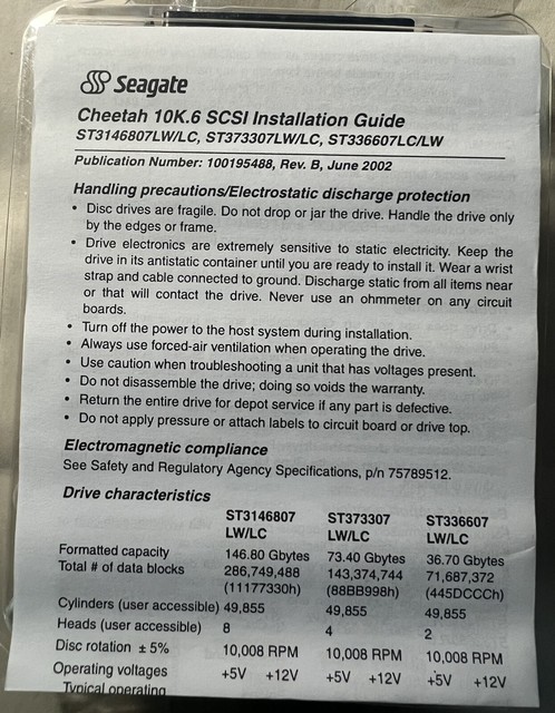 St336607lc PN 9v4006-003 FW 0007 Seagate 37gb SCSI 3.5 Hard DRIV for ...