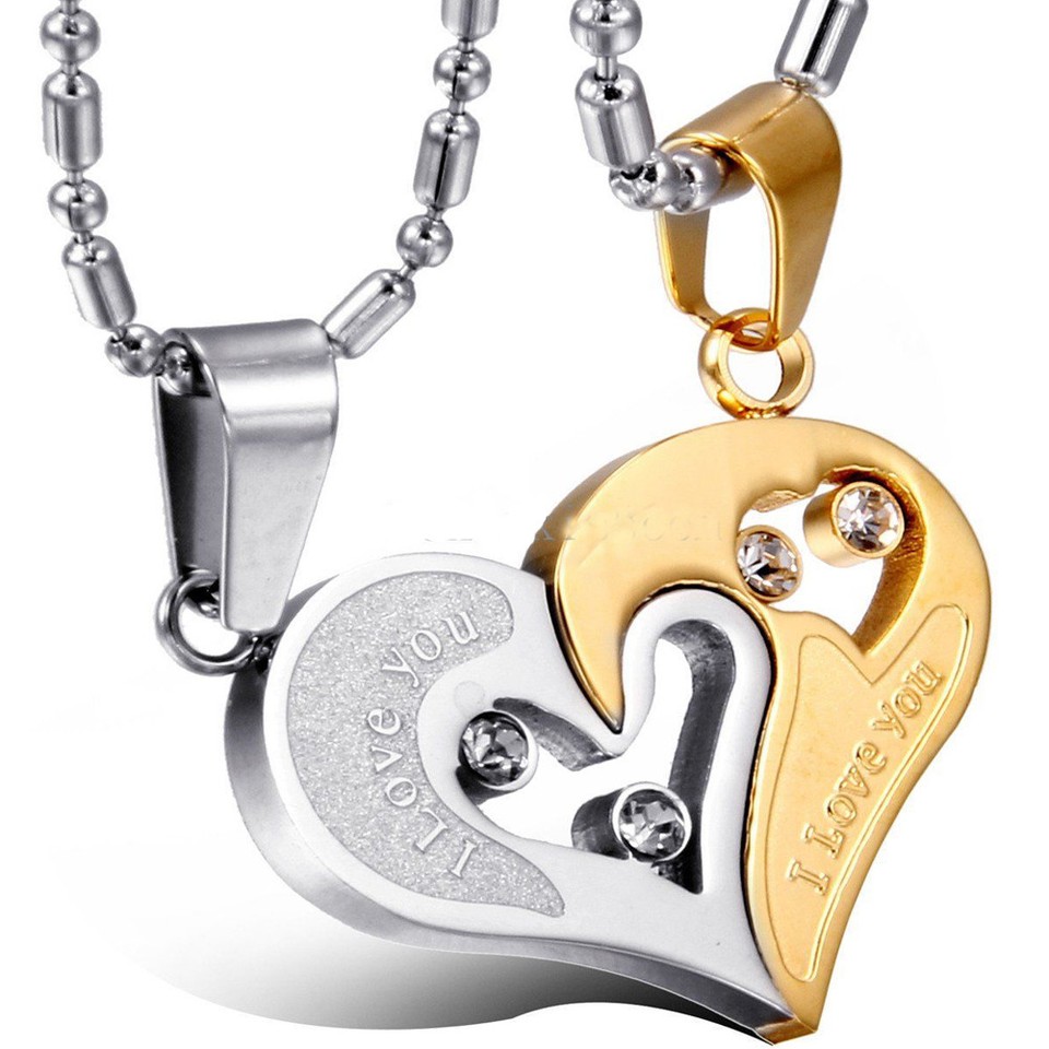 Valentine's Stainless Steel Lover Couple Necklace I Love You Heart ...