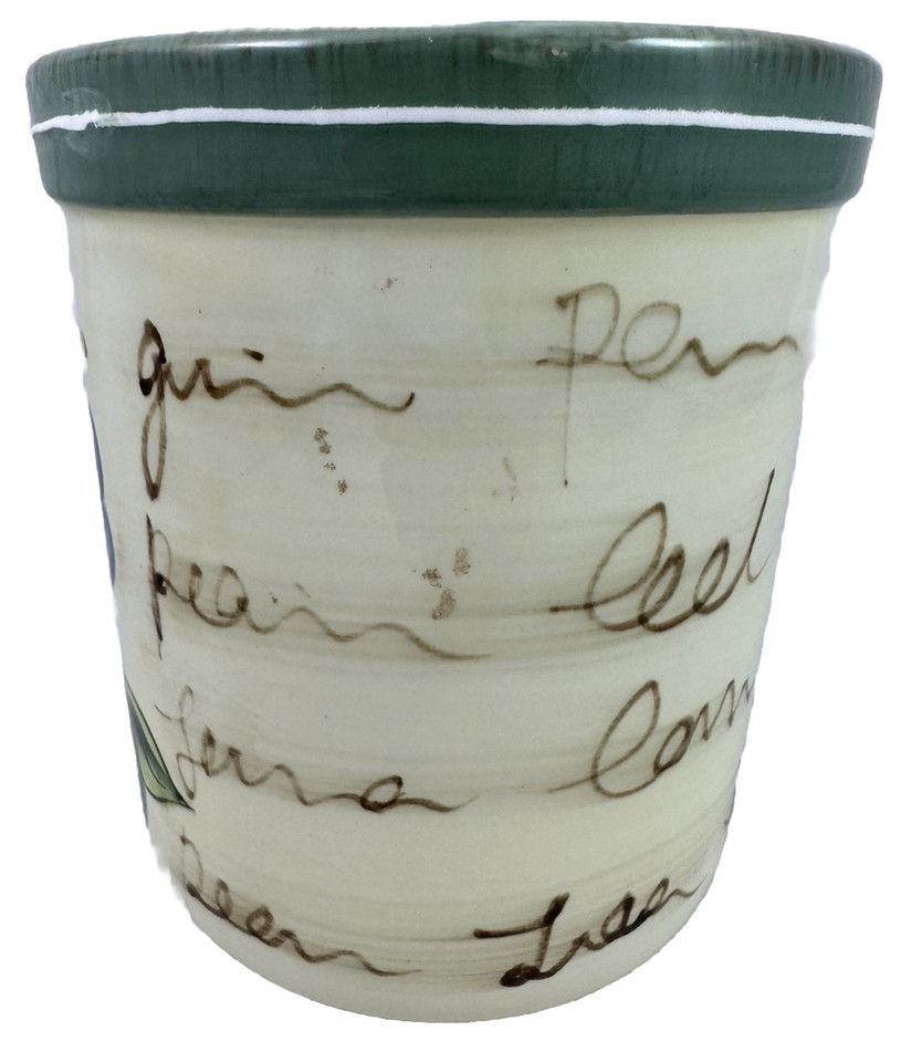 Style-Eyes By Baum Bros Utensil Crock Grape Writing Ivory Blue Green ...