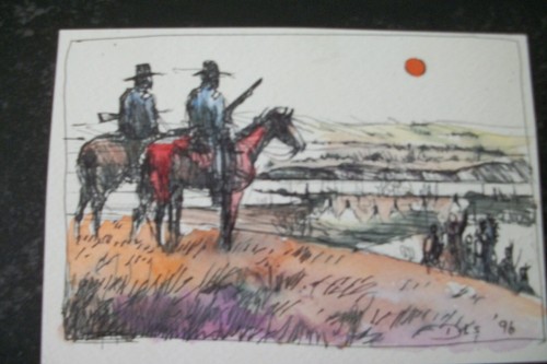 Original Watercolor and Ink Drawing by Artist Daniel Long Soldier ...