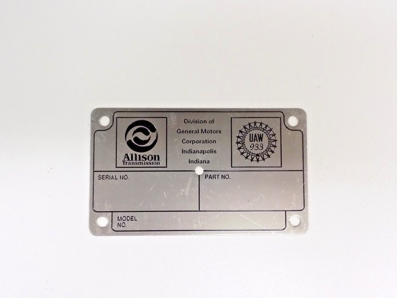 NOS Allison Transmission Part ID Tag Serial Part Model Number BLANK | eBay