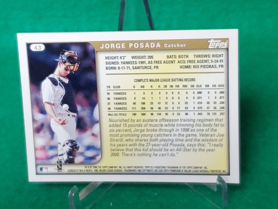 Jorge Posada 1999 Topps #43 New York Yankees | eBay