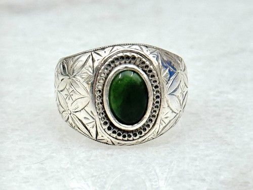 Antique 20s ART DECO Engraved Men's Signet Ring JADEITE JADE Sterling ...