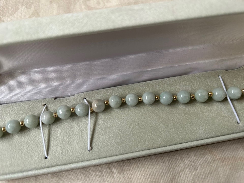 Jade and Gold Bead Bracelet 14K 8mm 7 1/4" Chinese Jade QVC New in Box ...