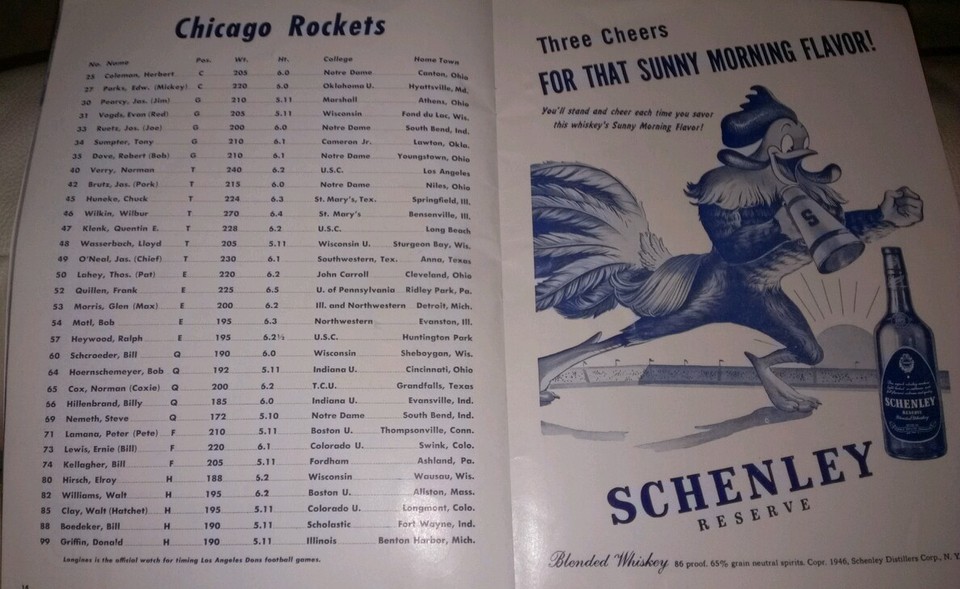 1946 LOS ANGELES DONS VS CHICAGO ROCKETS ALL AMERICA FOOTBALL ...