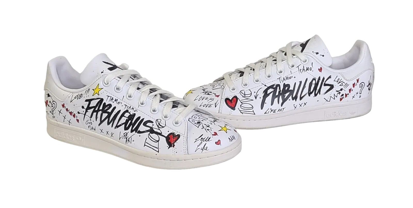 ADIDAS Stan Smith White Leather Custom Graffiti Sneak… - Gem