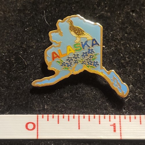 Alaska Souvenir State Lapel Pin Hat Vest Tie Tack resin gold tone bird ...