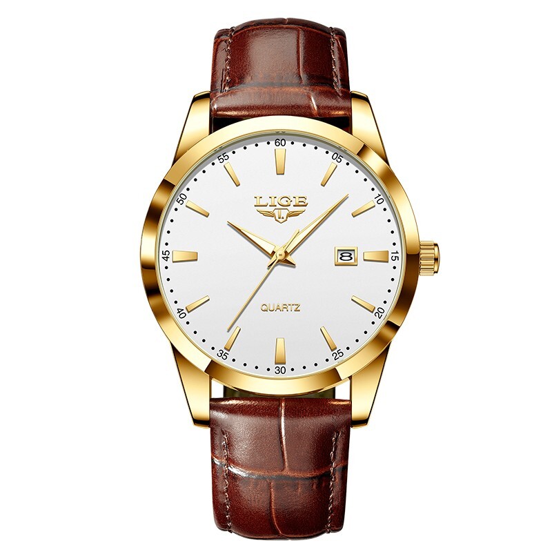 LIGE Men's Watch Quartz Date Luminous Waterproof Leather Band Classic ...