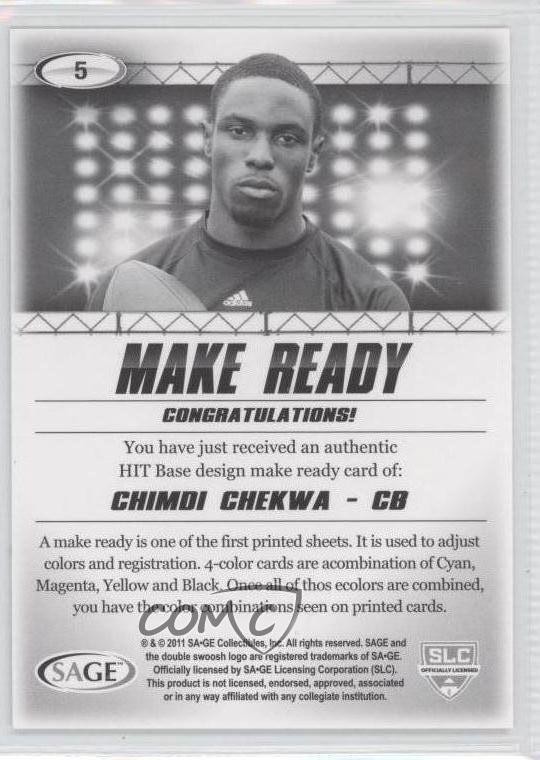 2011 SAGE Hit Make Ready Black /50 Chimdi Chekwa #5 Rookie RC | eBay