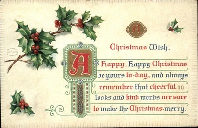 CHRISTMAS holy Old English font Art Deco embossed c1910 unused postcard ...