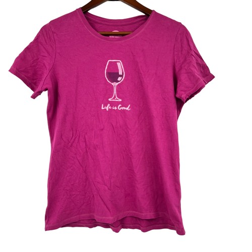 Life is Good pink wine glass classic fit short sleeve t-shirt crew neck ...