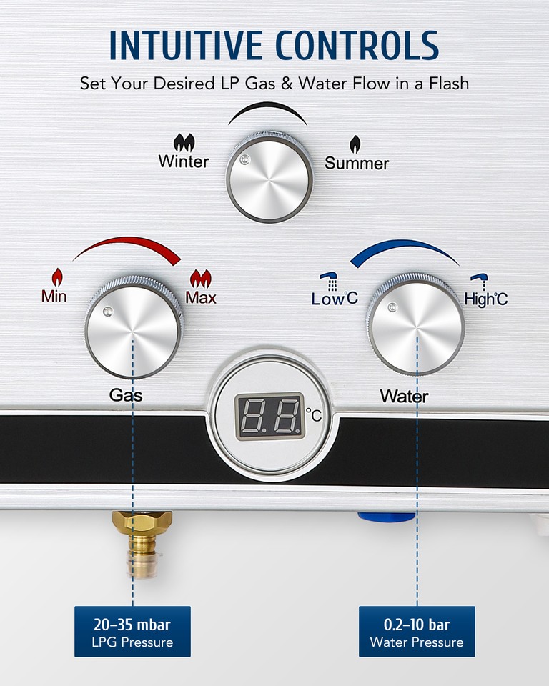 CO-Z 8-18L Instant Gas Hot Water Heater Tankless Gas Boiler LPG Propane ...