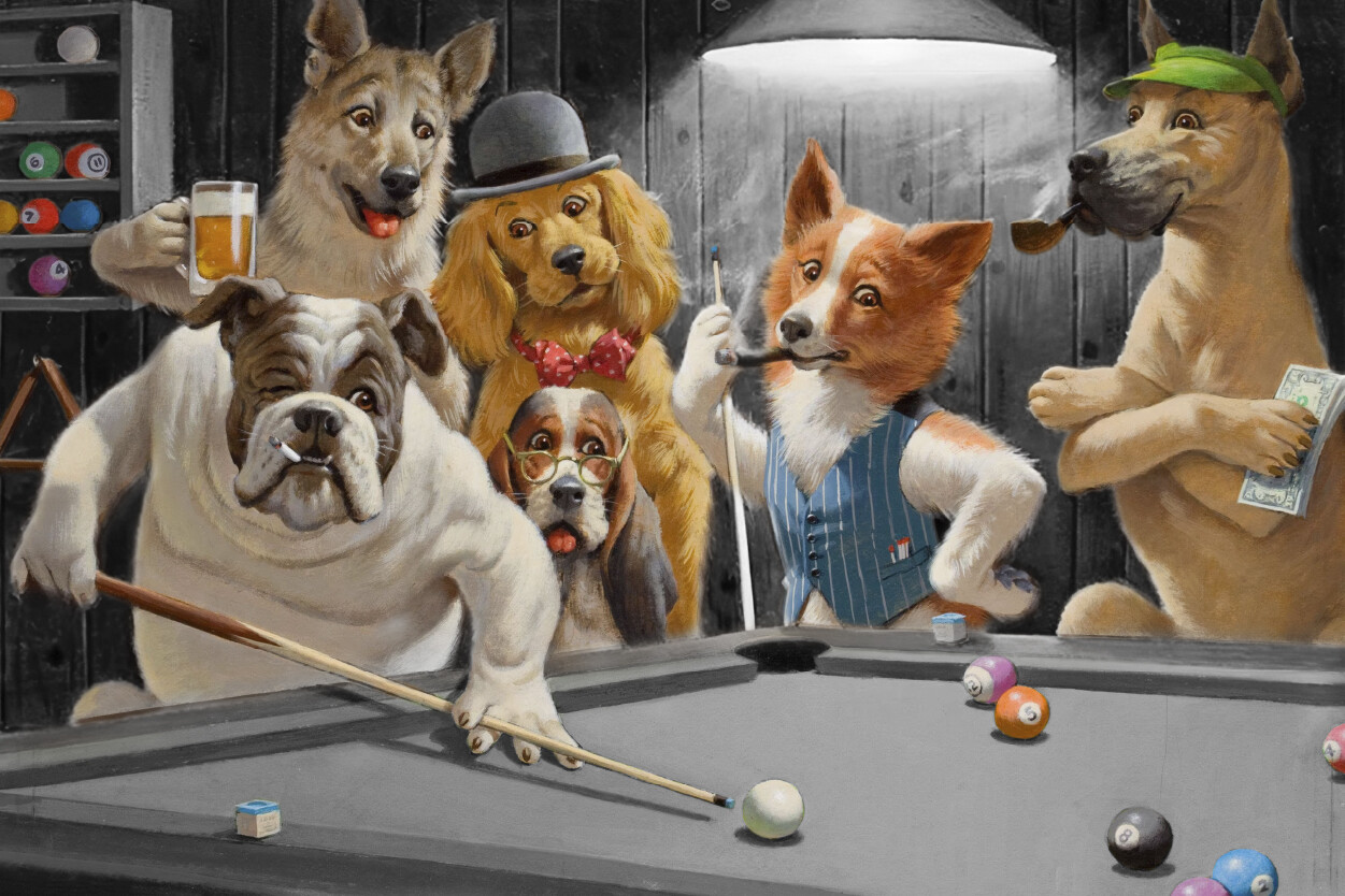 Dogs Playing Pool Print Premium Poster High Quality choose sizes | eBay ...