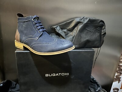 Bugatchi Uomo 8.5 Blue Brown Leather Alta Lace Up Oxford Chukka Boots ...