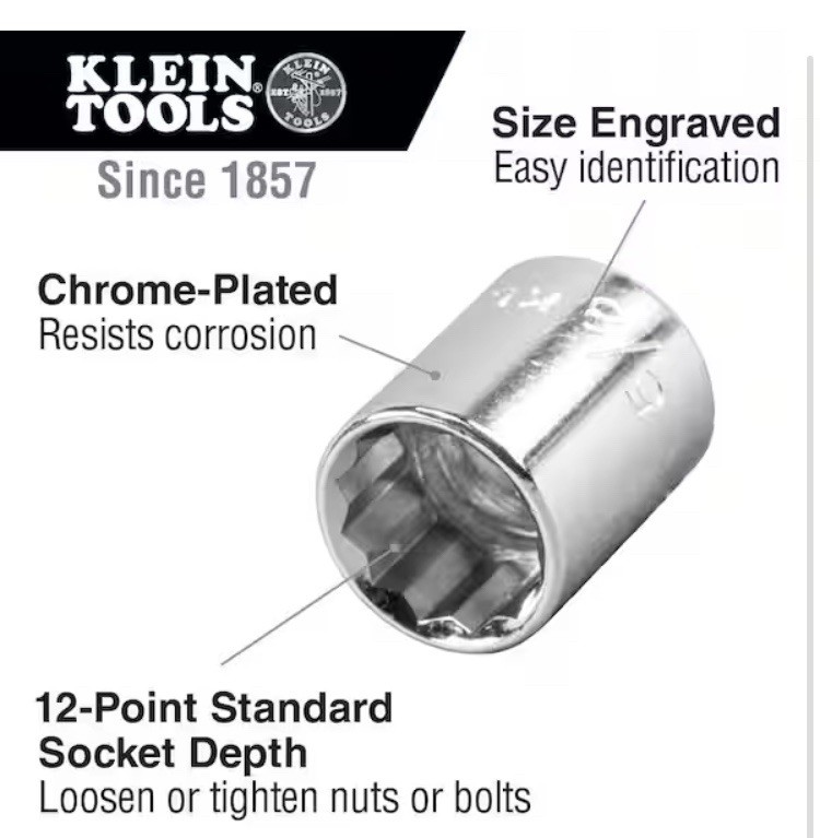 Klein Tools Tools 65510 1/2-Inch Drive Socket Wrench Set, 12-Piece ...