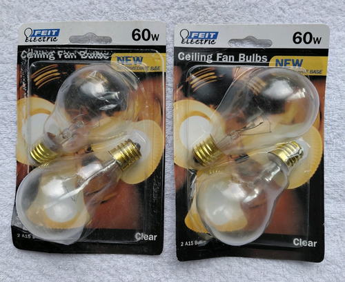 FEIT ELECTRIC 60W CEILING FAN BULBS, A15, CLEAR, VINTAGE & NEW, 4 BULBS ...