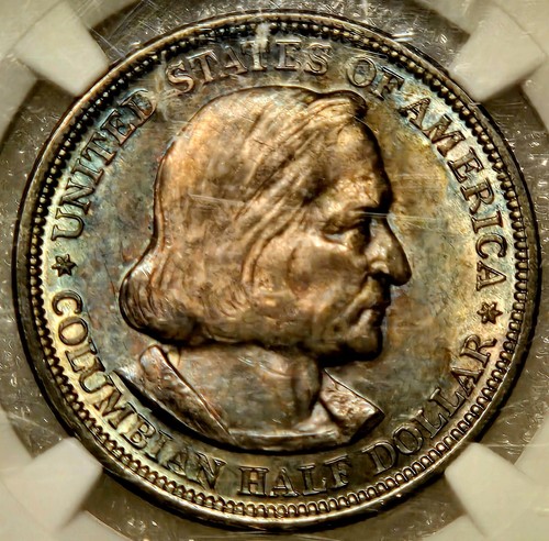 1893 Columbian Half Dollar Commemorative RAINBOW TONED RARE SILVER COIN ...