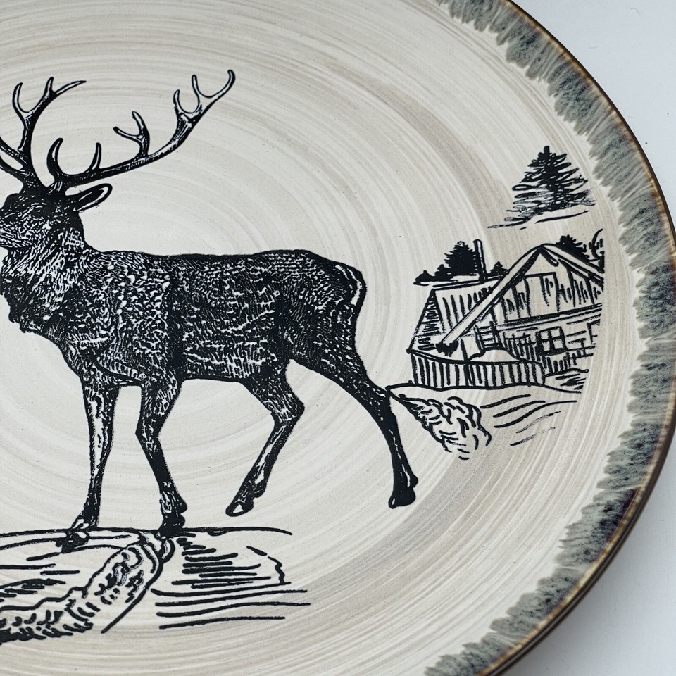 Elama Stoneware Deer Elk Woodland Dinner Plates Forest Nature Wildlife ...