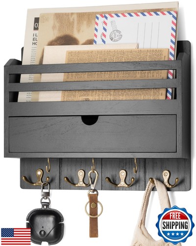 Rebee Vision Decorative Mail Organizer - Wood Key Holder Wall Mount ...