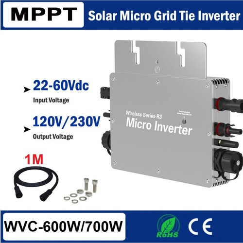 600W 700W Solar Inverter Grid Tie MPPT WIFI Micro Inverter DC22-60V to ...