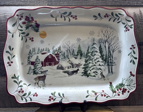 Better Homes and Gardens 19" Rectangular Serving Platter Winter Forest Pattern | eBay