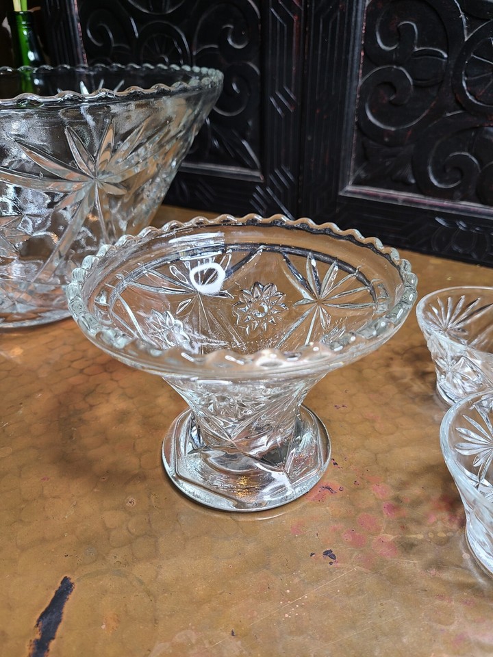 VINTAGE ANCHOR HOCKING EARLY AMERICAN PRESCUT STAR OF DAVID PUNCH BOWL ...