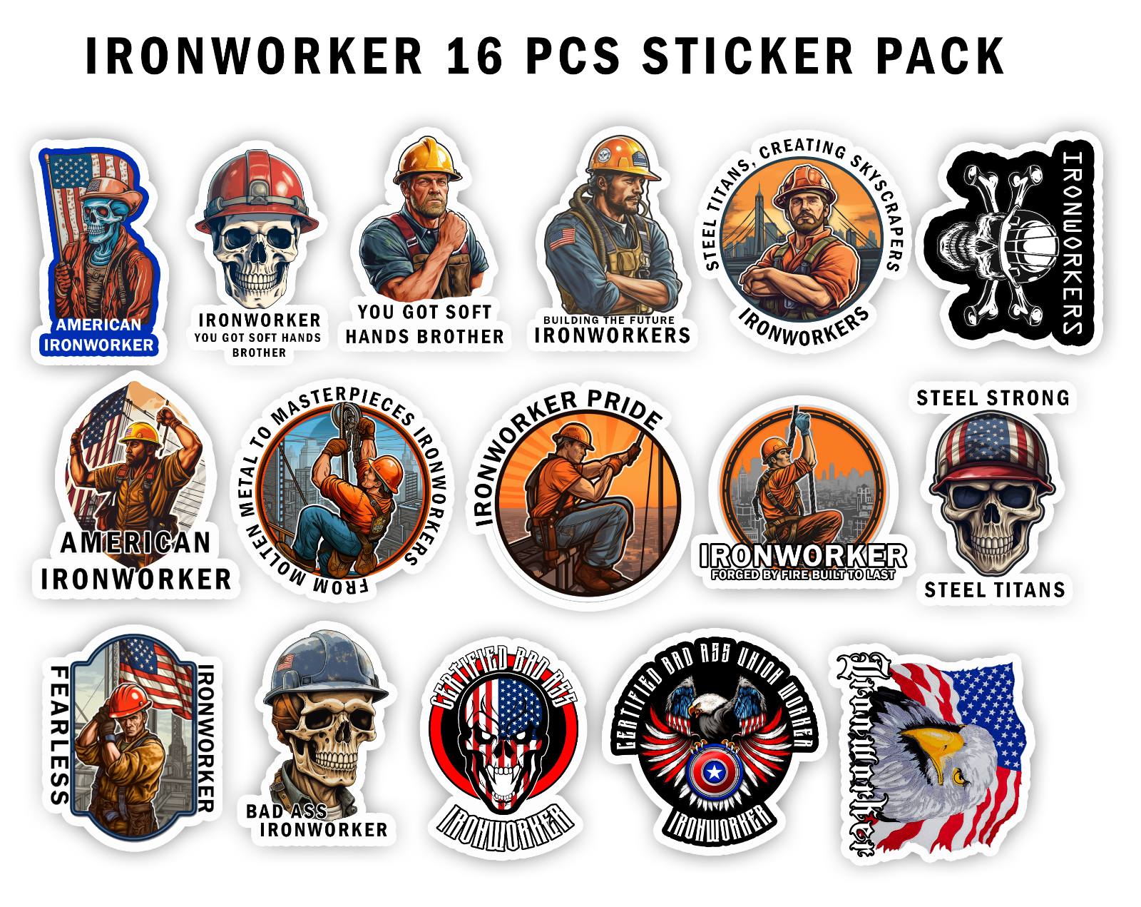 Ironworker 16 pcs Hard Hat Stickers HardHat Sticker Pack Vinyl ...
