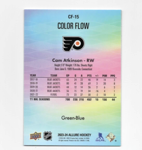 2023-24 Upper Deck Allure Green-Blue Color Flow Cam Atkinson Flyers C ...