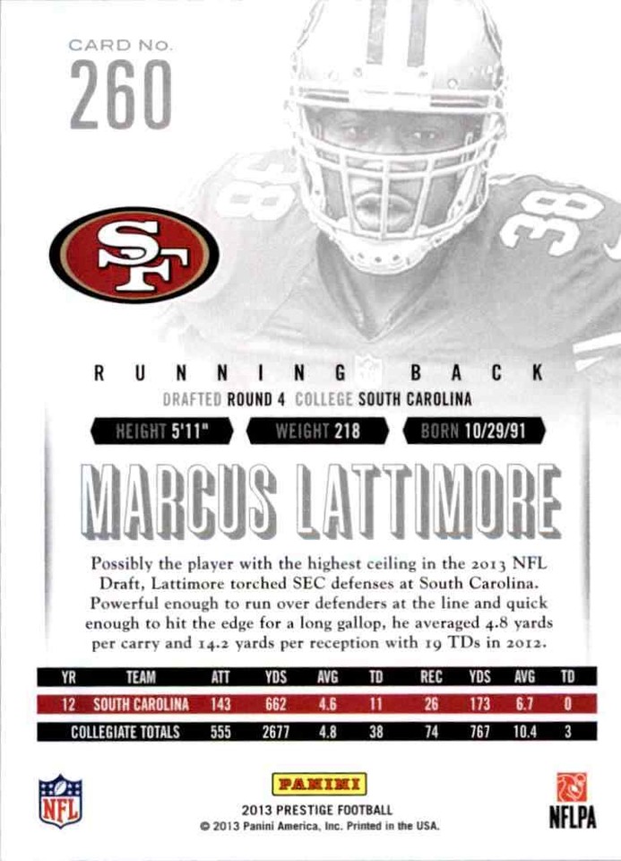 2013 Panini Prestige Marcus Lattimore RC San Francisco 49ers #260 | eBay