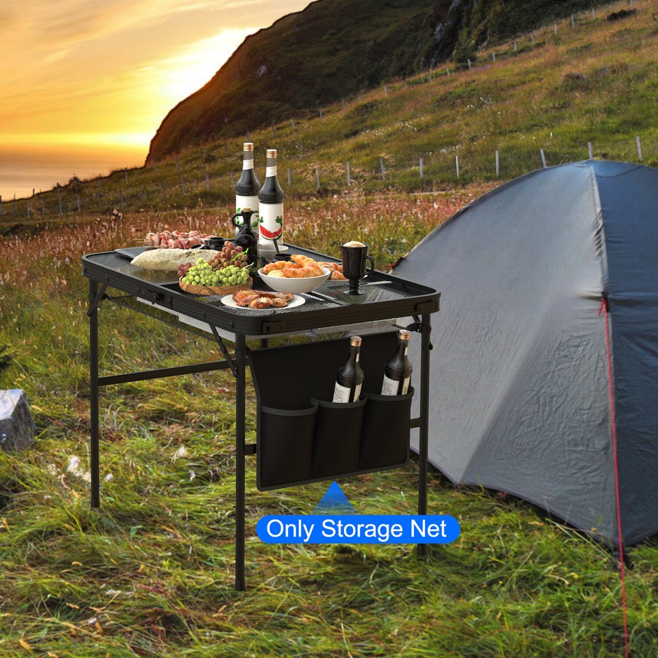 Foldable Camping Table w/ Hanging Storage Net Picnic Aluminum Grill ...