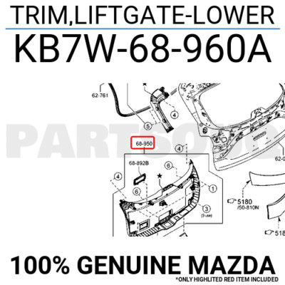 KB7W68960A Genuine Mazda TRIM,LIFTGATE-LOWER KB7W-68-960A | eBay