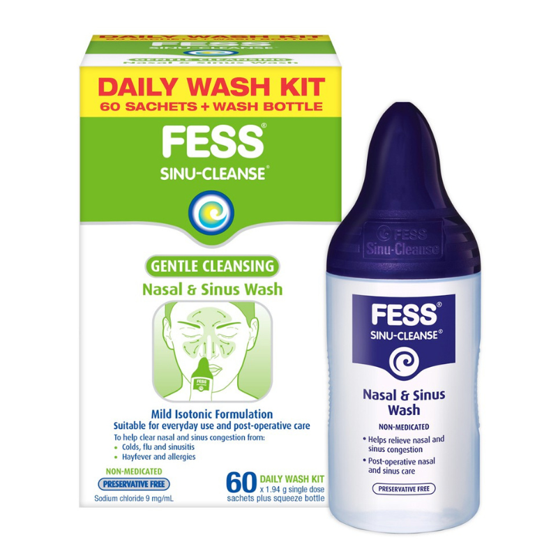 Fess Sinu-Cleanse Daily Wash Kit Gentle Nasal & Sinus Wash 60 Sachets ...