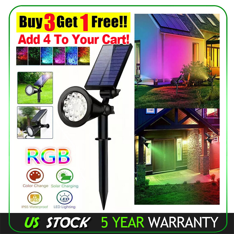 18 LED Solar Power Spot Light 7 Colors Changing Path Wall Light Garden ...