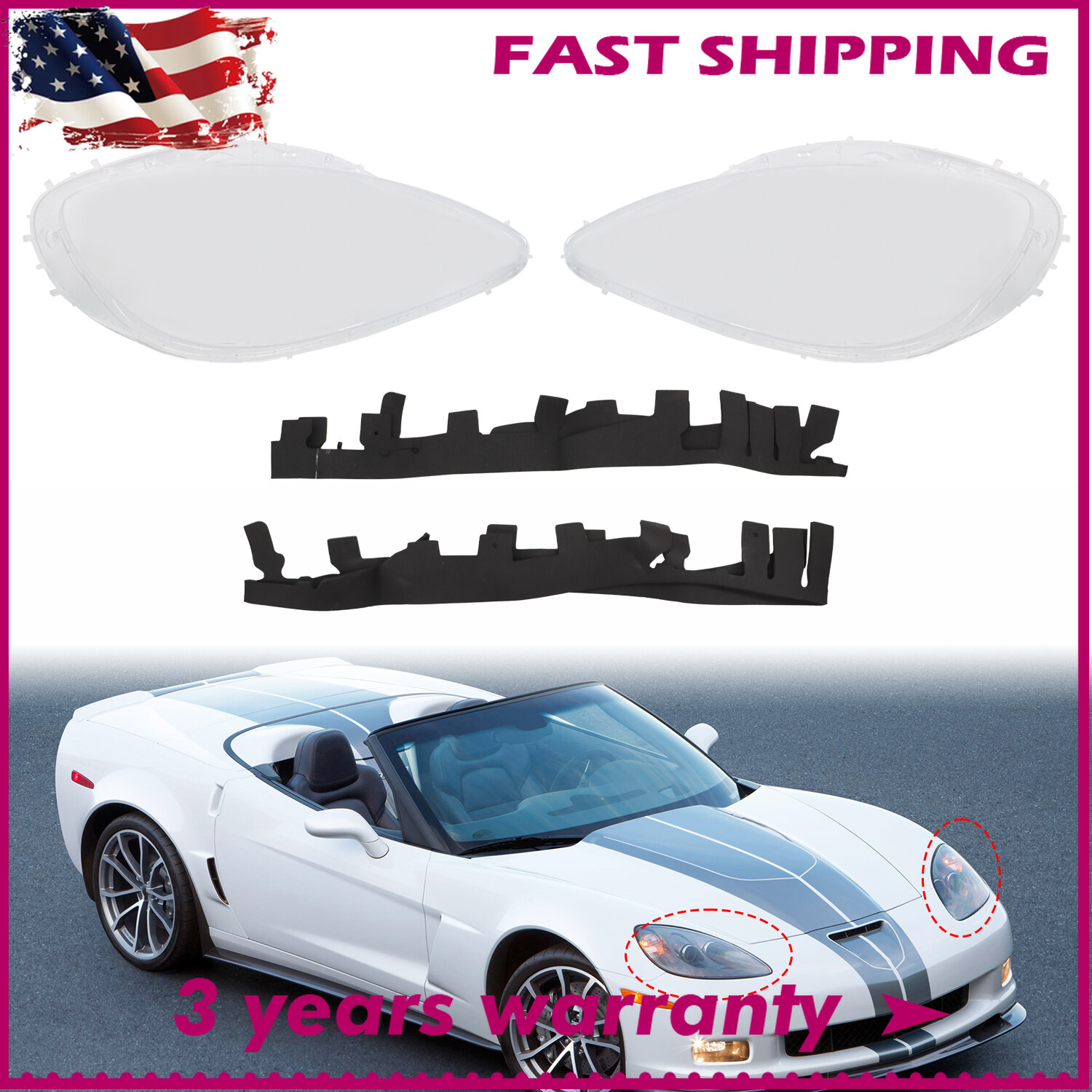 For Corvette C6 2005-2013 Clear Headlight Lens Cover Headlamp Shell ...