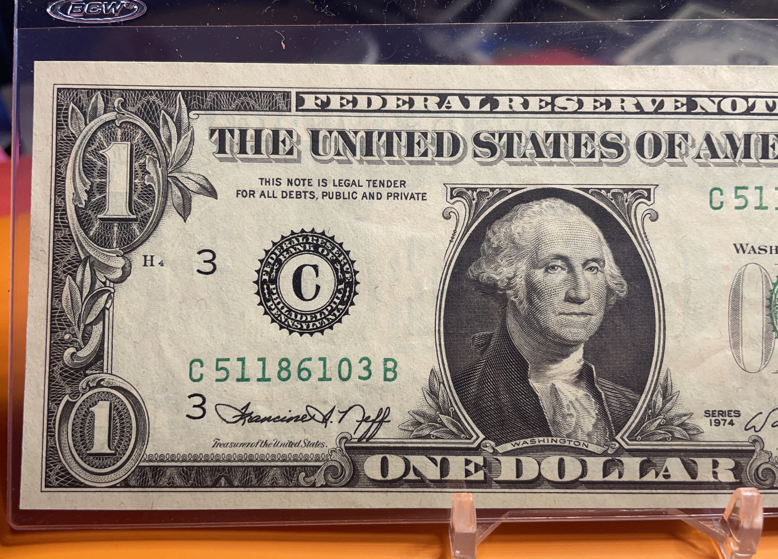 Misaligned Error Bill - Series 1974 - $1.00 - Federal Reserve Note - AU ...