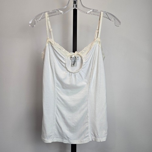 Vintage Y2K Guess Tank Top White Lace Trim Camisole Cut Out Ribbon Bow ...