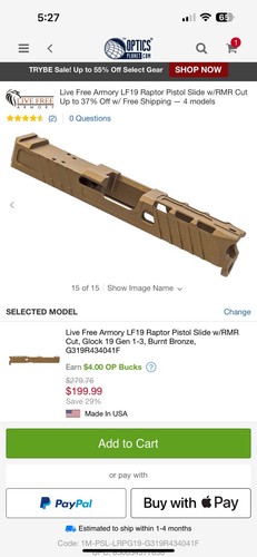 Glock 19 Live Free Armory LF19 Raptor Pistol Slide w/RMR Cut Burnt ...