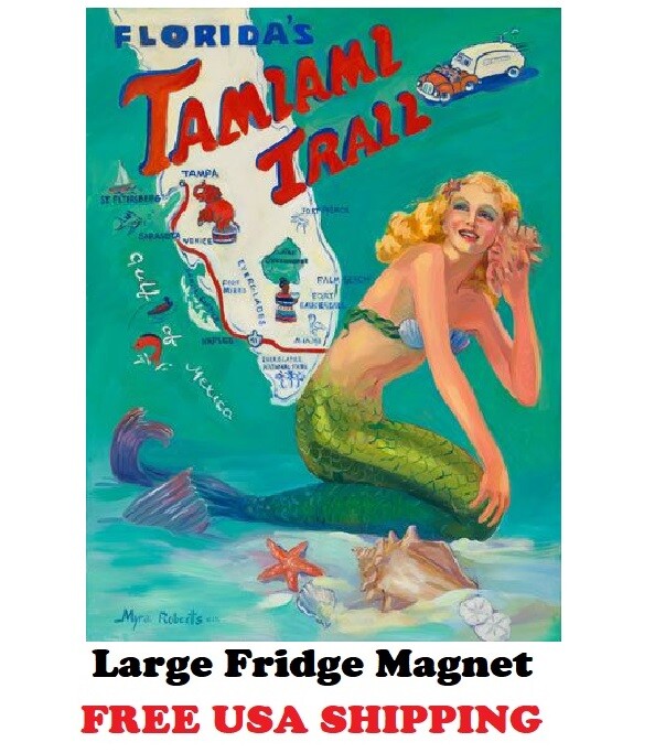 P118 LARGE Tamiami Trail Florida Vintage Travel Poster Nice Fridge ...