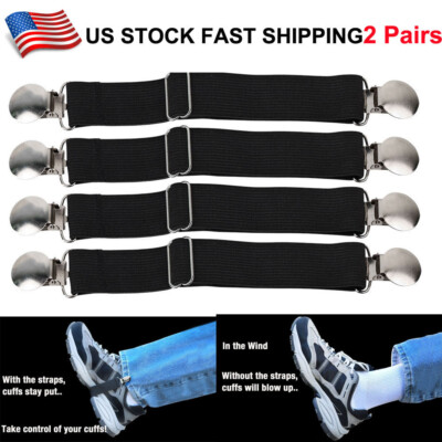 2 Pair Motorcycle Bike Stirrup Pant Clips Leg Boot Elastic Adjustable ...